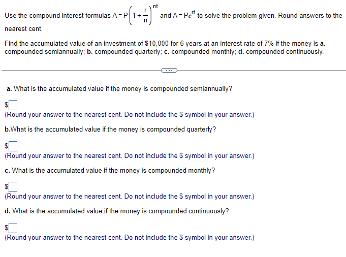 Solved Use the compound interest formulas A=P(1+nr)nt and | Chegg.com
