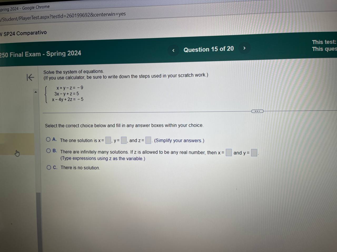 Solved Solve the system of equations.(If you use calculator, | Chegg.com