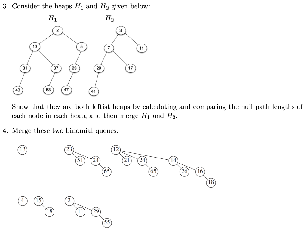 3. Consider the heaps H1 and H2 given below: H1 H2 | Chegg.com
