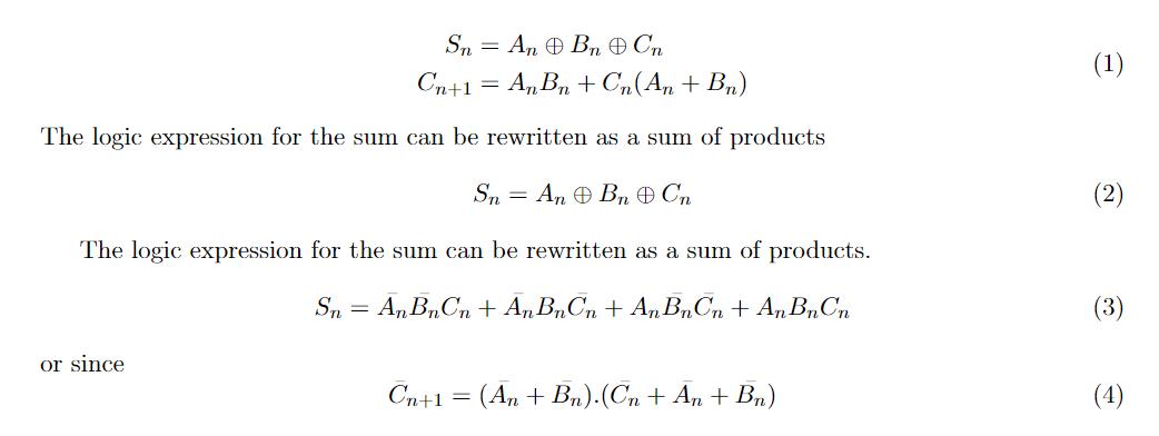 Solved SnCn+1=An⊕Bn⊕Cn=AnBn+Cn(An+Bn) The logic expression | Chegg.com