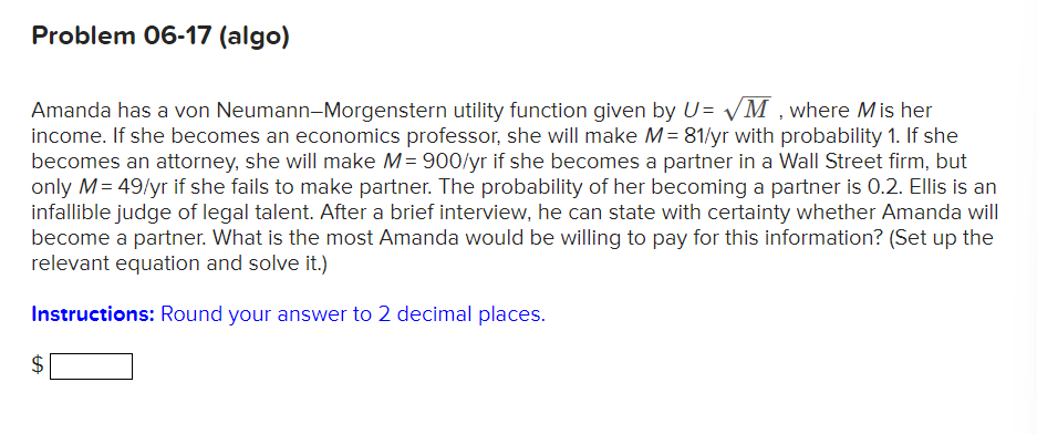 Solved Problem 06-17 (algo)Amanda has a von | Chegg.com
