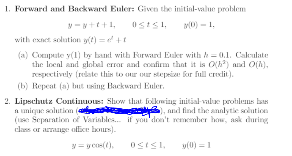 Solved 1. Forward and Backward Euler: Given the | Chegg.com