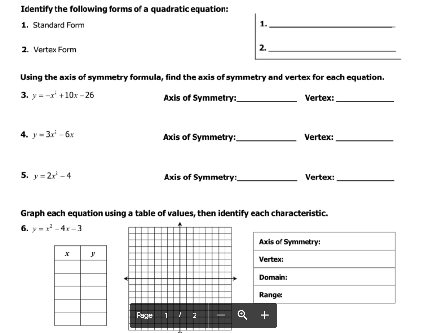Solved Identify the following forms of a quadratic equation: | Chegg.com