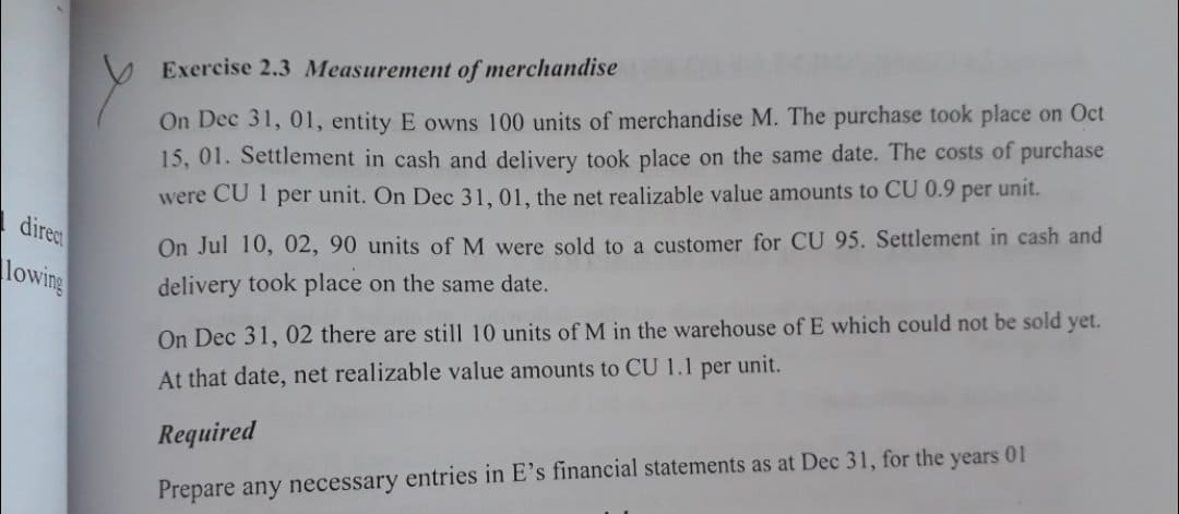 Solved Exercise 2.3 Measurement of merchandise On Dec 31, | Chegg.com