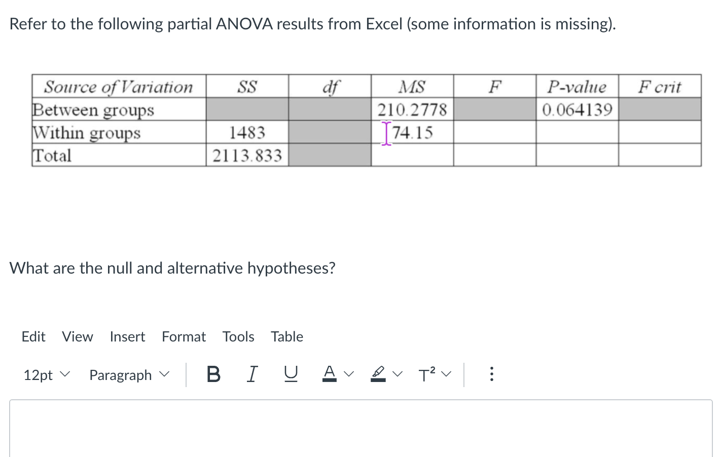 Solved Refer to the following partial ANOVA results from | Chegg.com