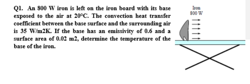 Solved Iron 800 W Ql. An 800 W iron is left on the iron | Chegg.com