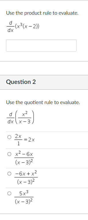 Solved Use the product rule to evaluate. dxd(x3(x−2)) | Chegg.com