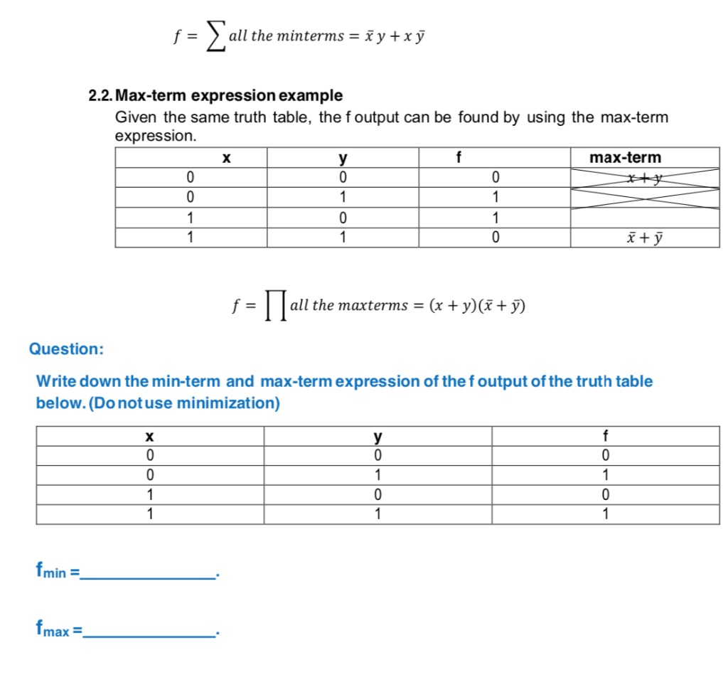 Solved f = { all the minterms = xy + xy х 2.2. Max-term | Chegg.com