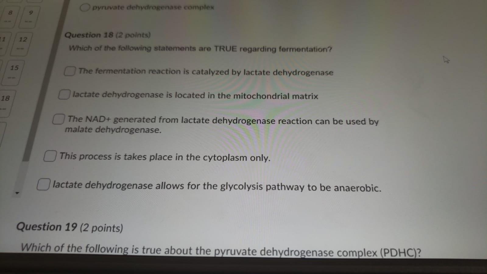 Solved pyruvate dehydrogenase complex 8 9 12 Question 18 (2 | Chegg.com