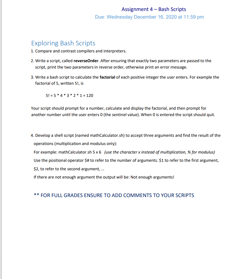 Solved Assignment 4 - Bash Scripts Due: Wednesday December | Chegg.com