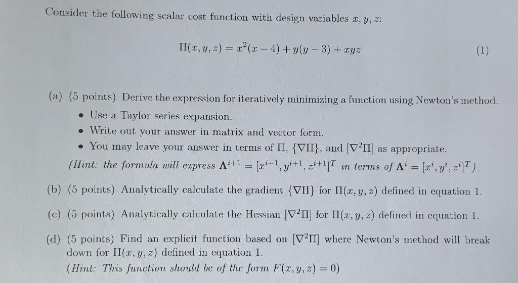 Solved Consider the following scalar cost function with | Chegg.com