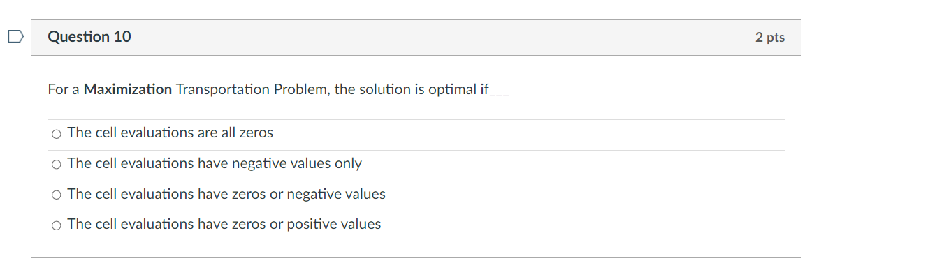 Solved For a Maximization Transportation Problem, the | Chegg.com
