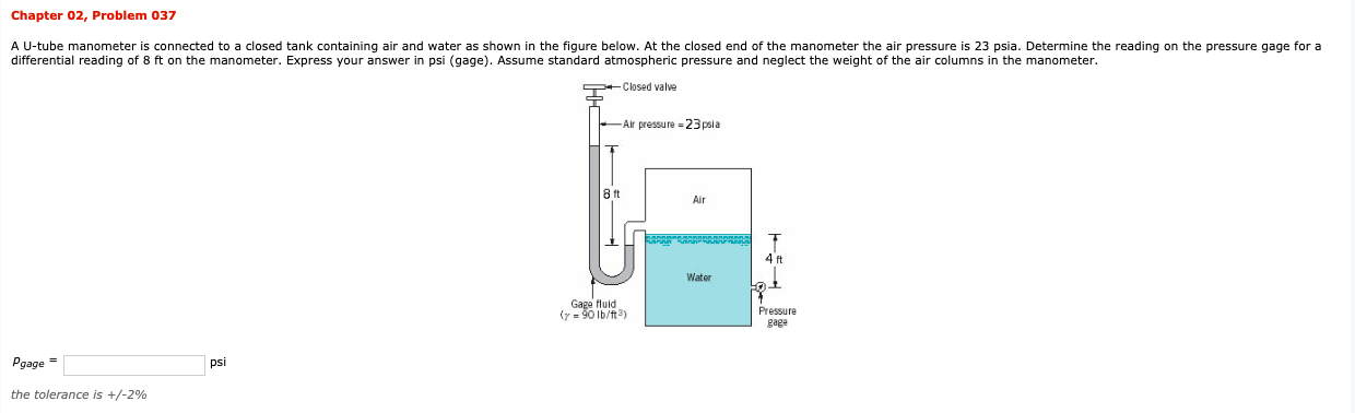 Solved Chapter 02, Problem 037 A U-tube manometer is | Chegg.com