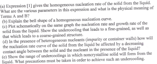 Solved (a) Expression [1] gives the homogeneous nucleation | Chegg.com