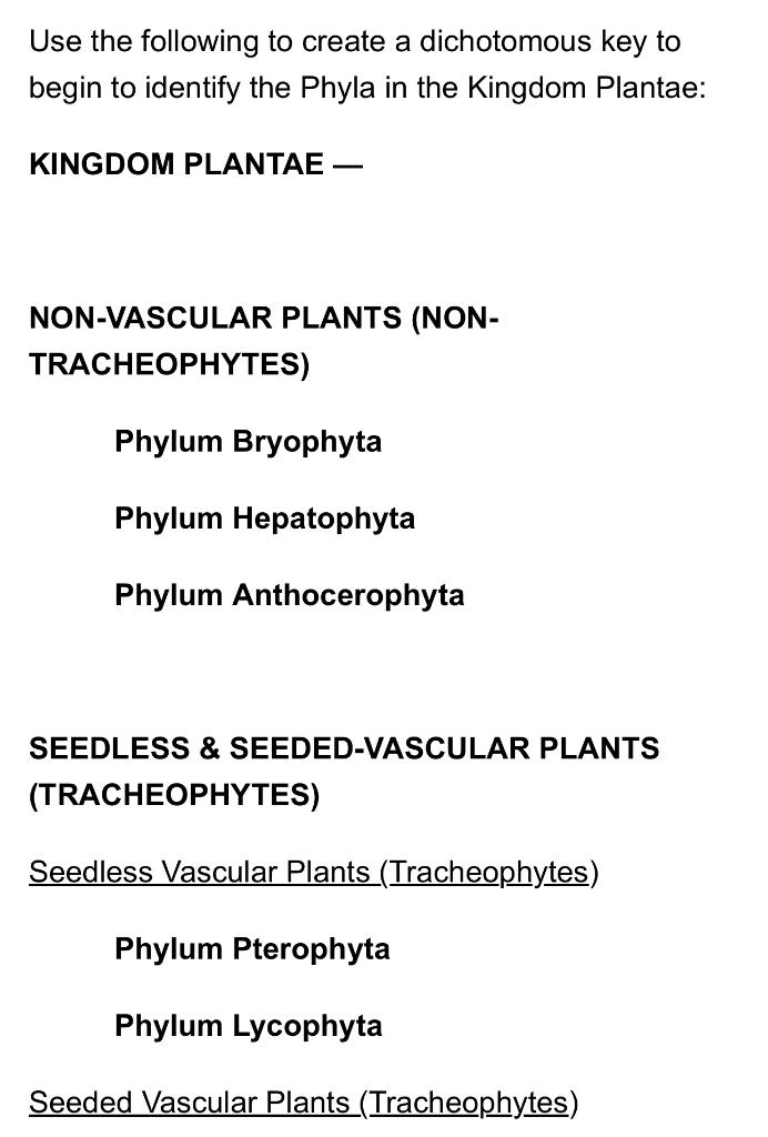 Solved Use the following to create a dichotomous key to | Chegg.com