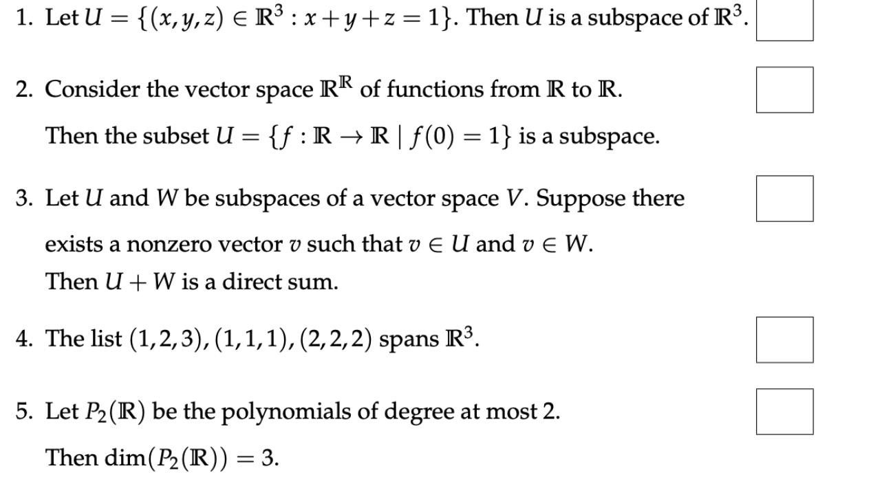Solved 1. Let U = {(x, y, z) € R3 : x+y+z=1}. Then U is a | Chegg.com
