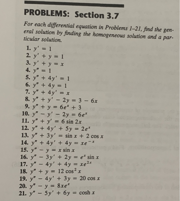 Solved PROBLEMS: Section 3.7 For each differential equation | Chegg.com