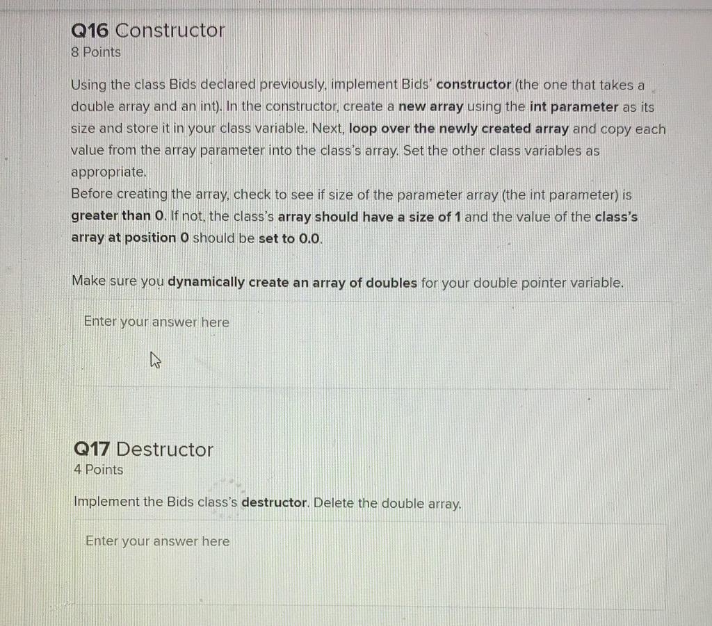 Solved Q16 Constructor 8 Points Using the class Bids | Chegg.com