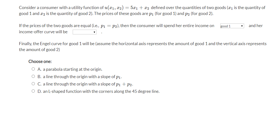 Solved Consider a consumer with a utility function of u(x1, | Chegg.com