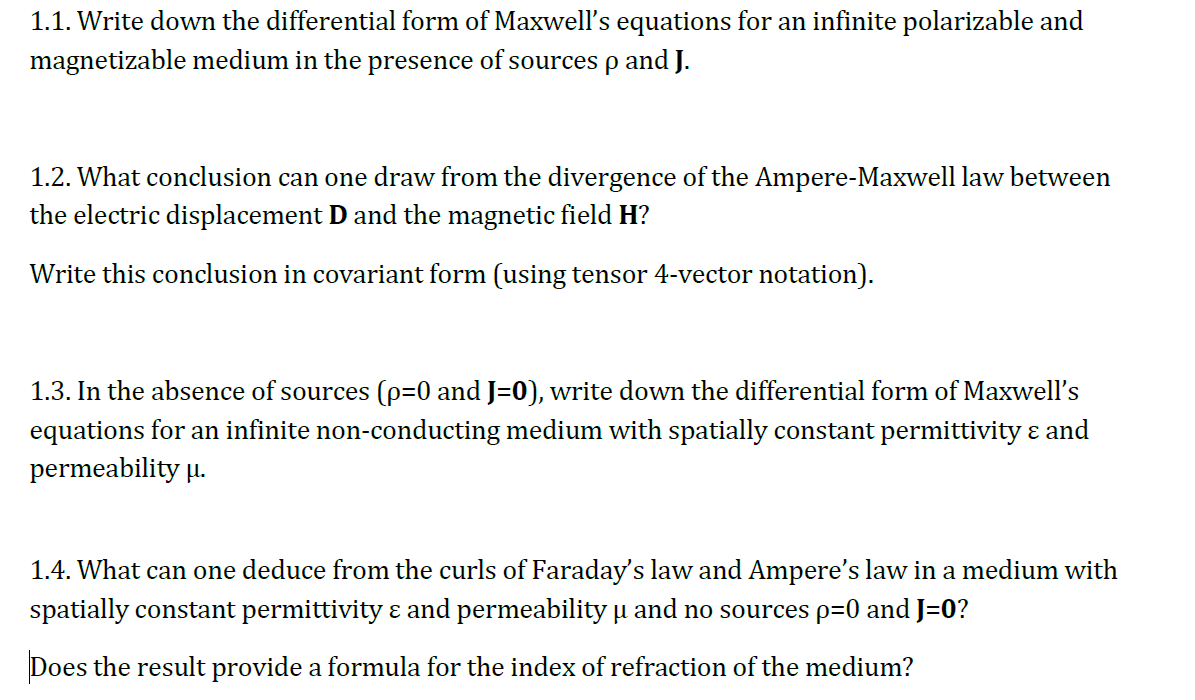 Solved 1.1. Write down the differential form of Maxwell's | Chegg.com