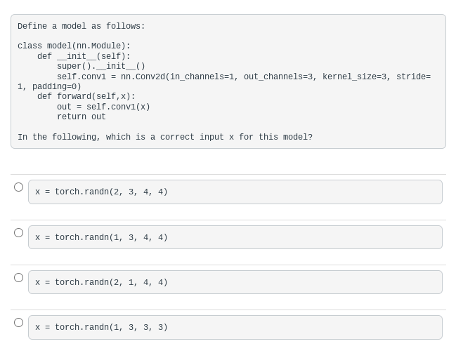 Solved Define a model as follows: class model(nn. Module): | Chegg.com