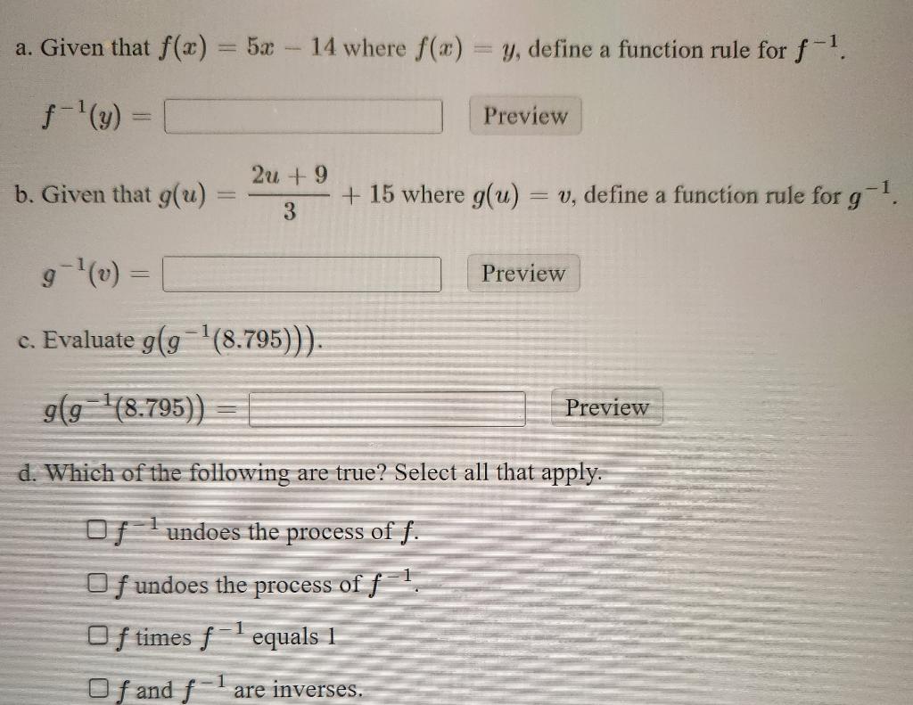 Solved a. Given that f(x)=5x−14 where f(x)=y, define a | Chegg.com