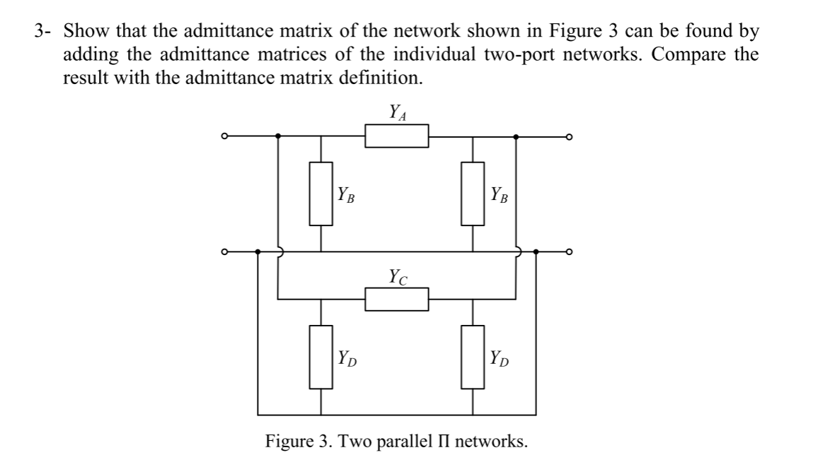 Solved 3- Show that the admittance matrix of the network | Chegg.com