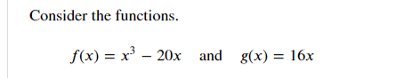 Consider the functions.f(x)=x3-20x, ﻿and ,g(x)=16x | Chegg.com