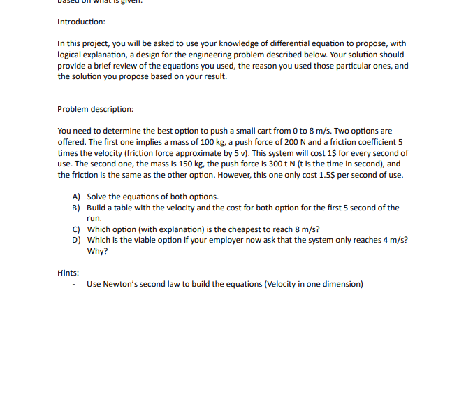 Solved Introduction: In this project, you will be asked to | Chegg.com