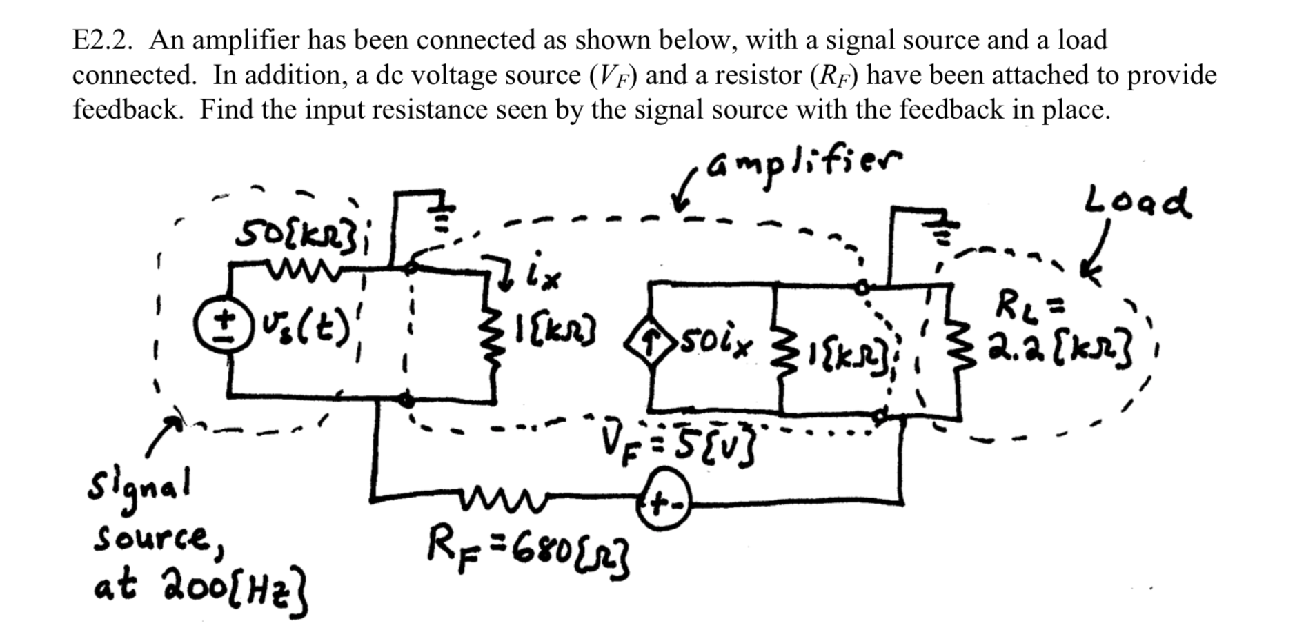 Solved E2.2. An amplifier has been connected as shown below, | Chegg.com