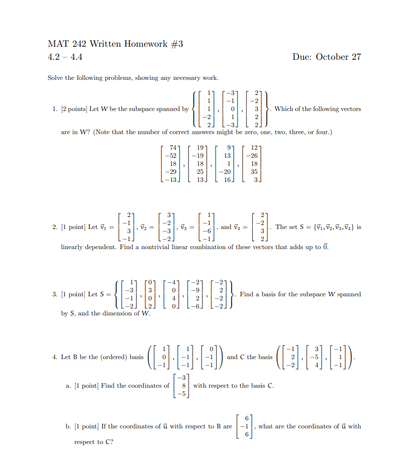 Solved 4.2−4.4 Due: October 27 Solve the following problems, | Chegg.com