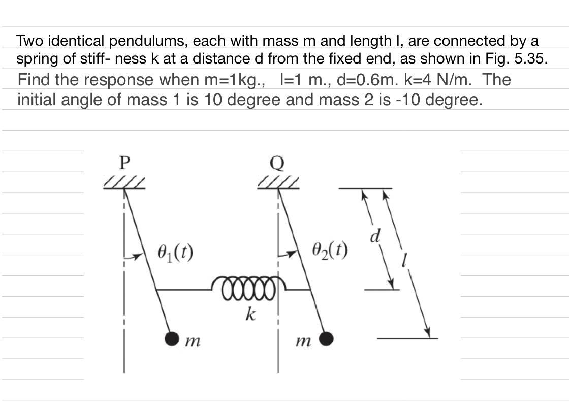 Solved Two identical pendulums, each with mass m and length | Chegg.com