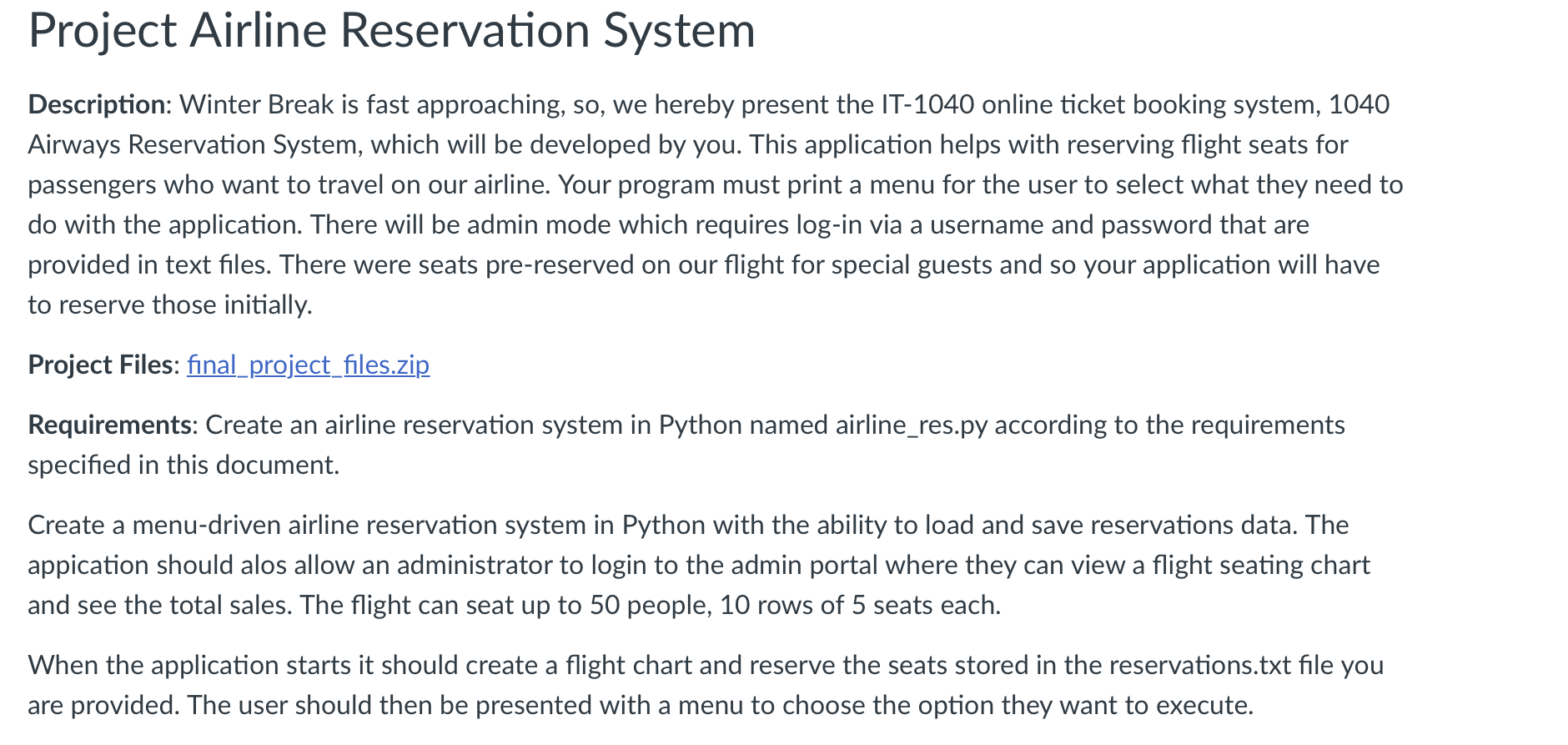 Solved Project Airline Reservation System Description: | Chegg.com