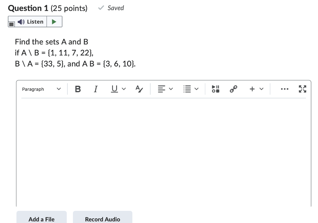 Solved Question 1 (25 points) ) Listen Find the sets A and | Chegg.com