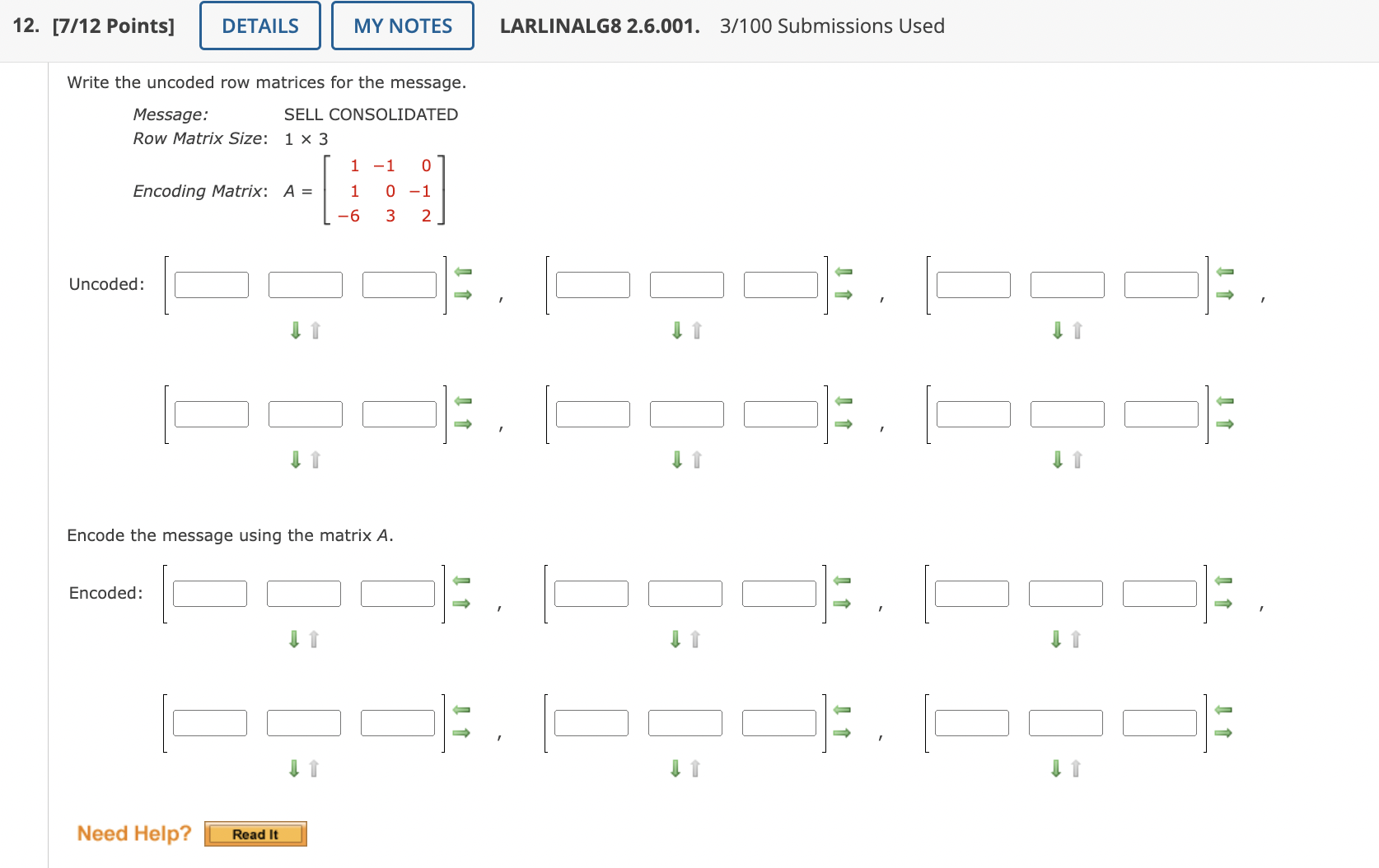 Solved Write the uncoded row matrices for the | Chegg.com