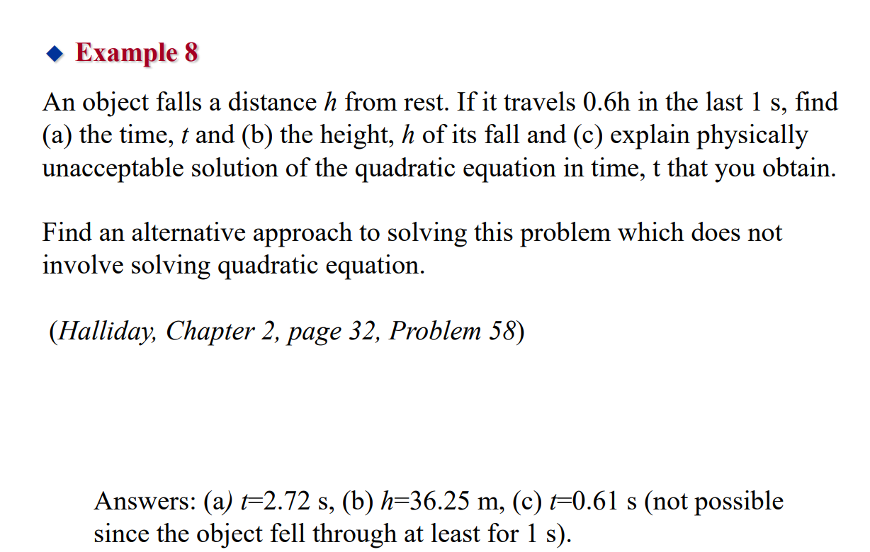 Solved An object falls a distance h from rest. If it travels | Chegg.com