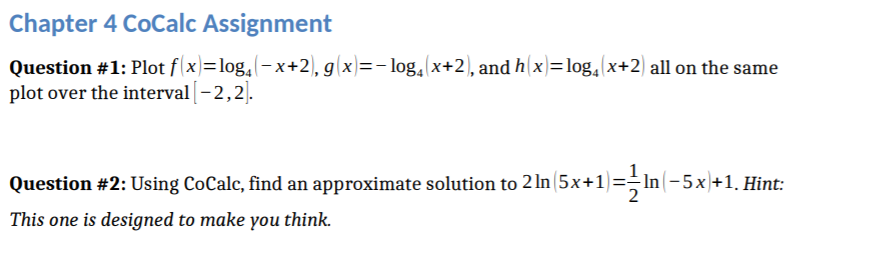Solved Chapter 4 CoCalc Assignment Question #1: Plot | Chegg.com