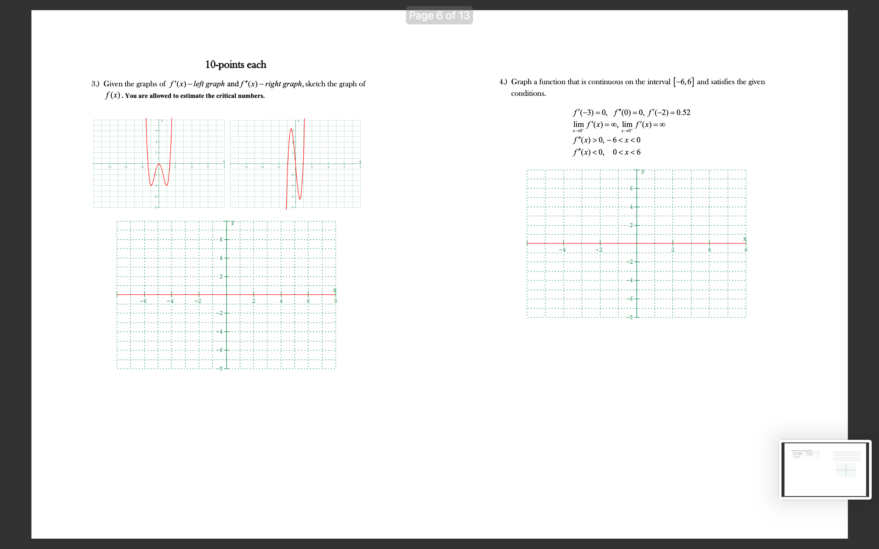 Solved 3.) Given the graphs of f′(x)− left graph and f′′(x) | Chegg.com
