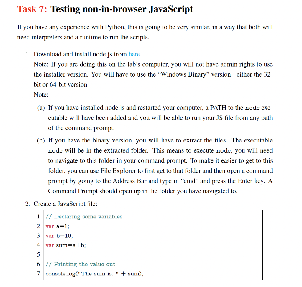Solved Task 7: Testing non-in-browser JavaScript If you have | Chegg.com