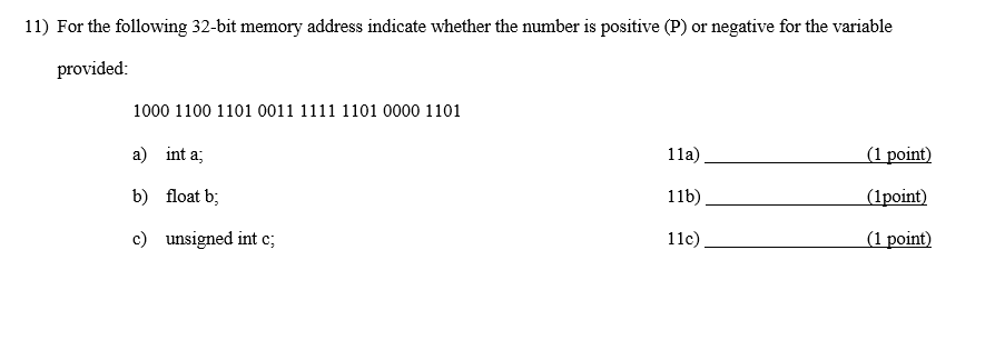 Solved 11) For the following 32-bit memory address indicate | Chegg.com