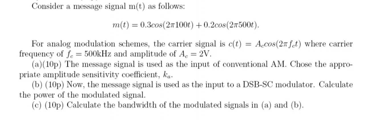 Solved Consider a message signal m(t) as follows: | Chegg.com