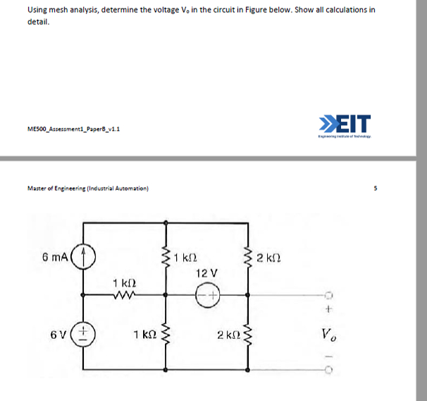 Solved Using mesh analysis, determine the voltage V0 ﻿in the | Chegg.com