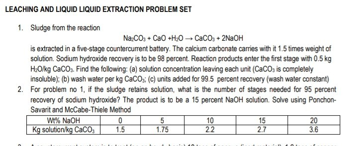 LEACHING AND LIQUID LIQUID EXTRACTION PROBLEM SET 1. | Chegg.com
