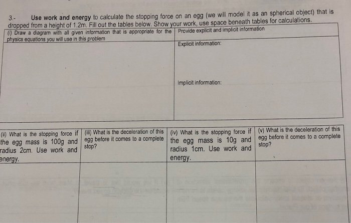 Solved use work and energy to calculate the stopping force | Chegg.com