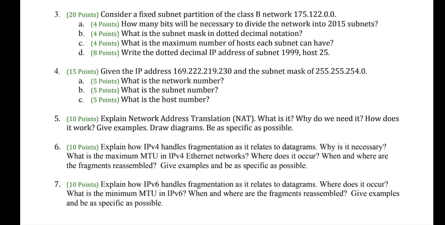 Solved 3. (20 Points) Consider a fixed subnet partition of | Chegg.com
