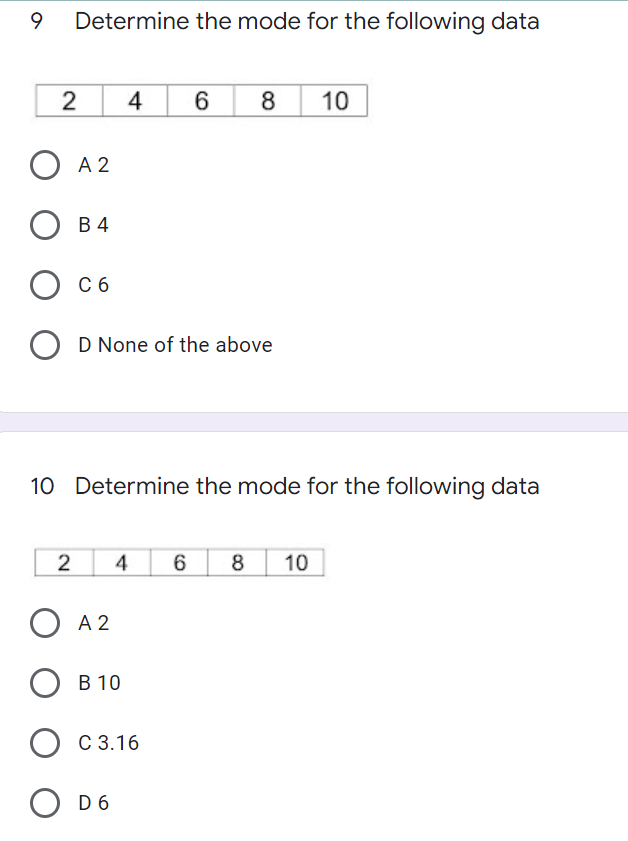 Solved 9 Determine The Mode For The Following Data 2 4 6 8