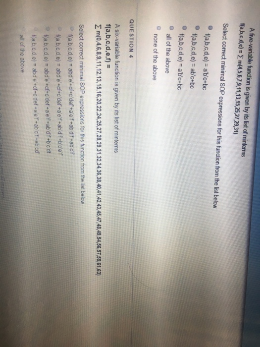 Solved A Five Variable Function Is Given By Its List Of 5658