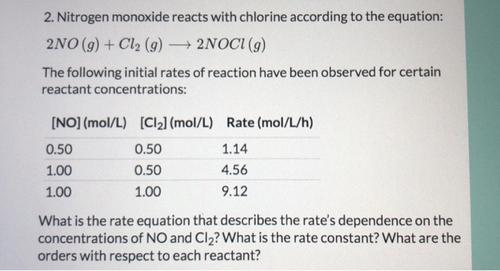 Solved 2. Nitrogen monoxide reacts with chlorine according | Chegg.com