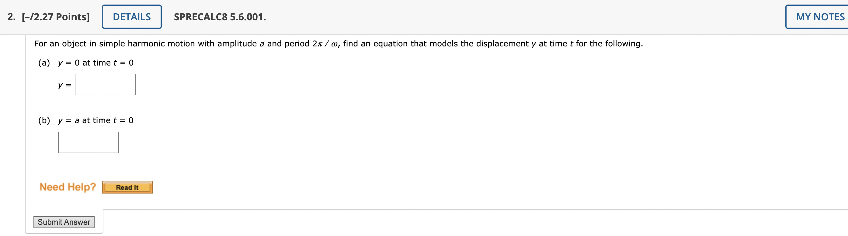 Solved [-/2.27 Points] SPRECALC8 5.6.001. For an object in | Chegg.com