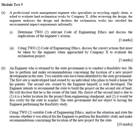 Solved Module Test 5 (a) A professional waste management | Chegg.com